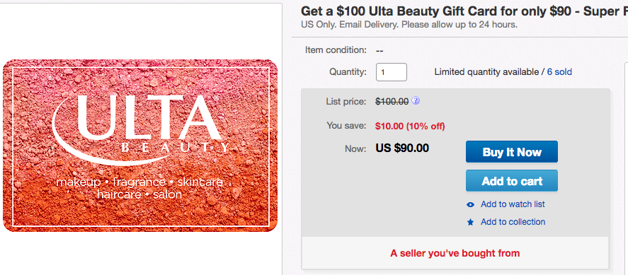 EBay 100 Ulta Beauty Gift Card For Only 90 Email Delivery Gift EBay 100 Ulta Beauty Gift Card For Only 90 Email Delivery Gift