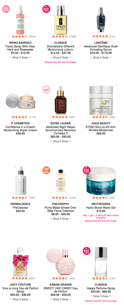 Ulta: 35 pcs gift w$150 purchase + 15 pcs gift w/$30 purchase + 5x/10x ...