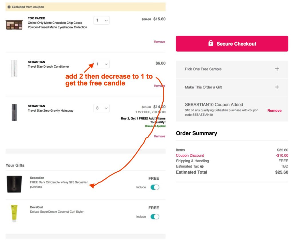 My Ulta example cart for Diamond members | Gift With Purchase