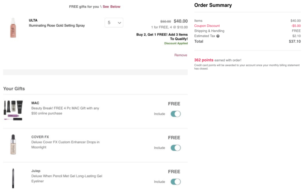 Ulta: Get 5 pcs MAC gift + CoverFx freebie + Julep freebie + 200 bonus ...