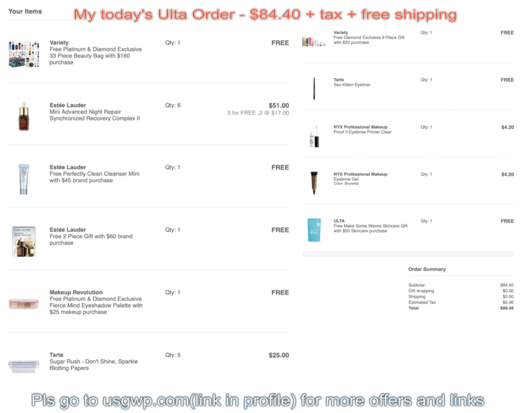 My Today’s Ulta Order – $84.40 + all the freebies! | Gift With Purchase