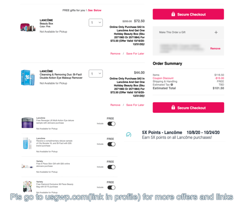 My Ulta Example Cart with Lancome Offer | Gift With Purchase