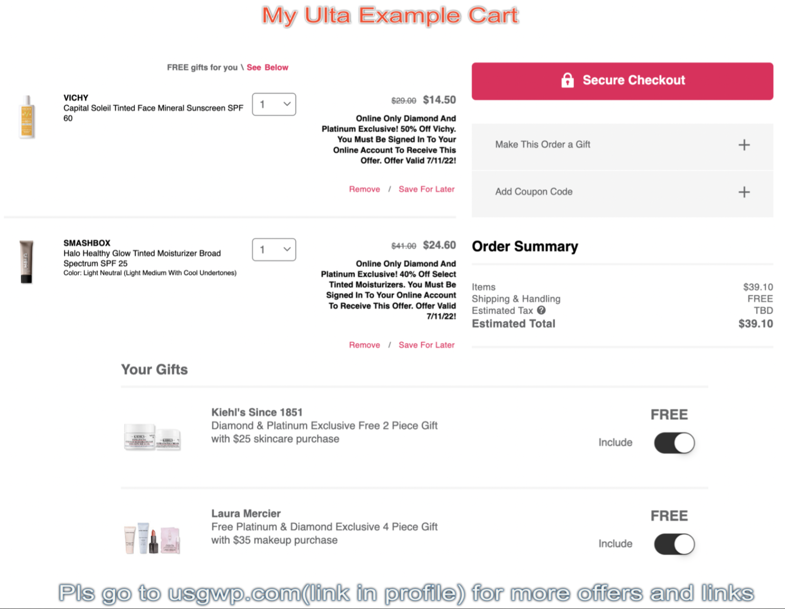 My Ulta Example Cart | Gift With Purchase