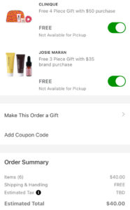 My Ulta Example Cart – $40 + 4 free GWPs | Gift With Purchase