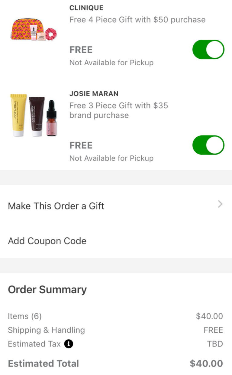 My Ulta Example Cart – $40 + 4 free GWPs | Gift With Purchase